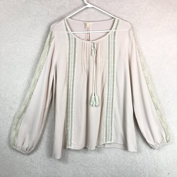 Mystree | Tops | Mystree Peasant Top Womens Large Beige New Lace ...